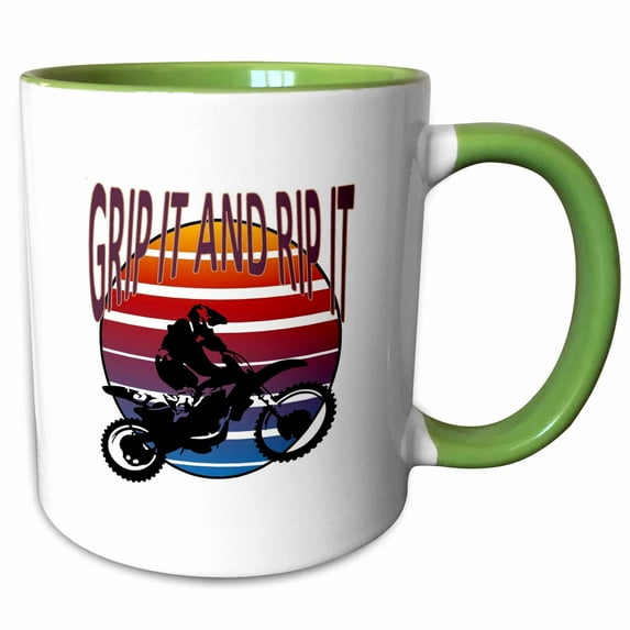 3drose, Grip It and Rip It Dirt Bike Retro Biker Mx, 11oz Two-tone Green Mug - Walmart.com