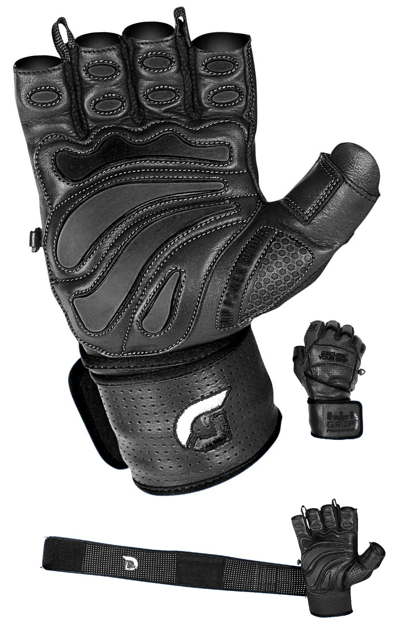 Grip Power Pads Elite Leather Gym Gloves with Built in 2" Wide Wrist ...