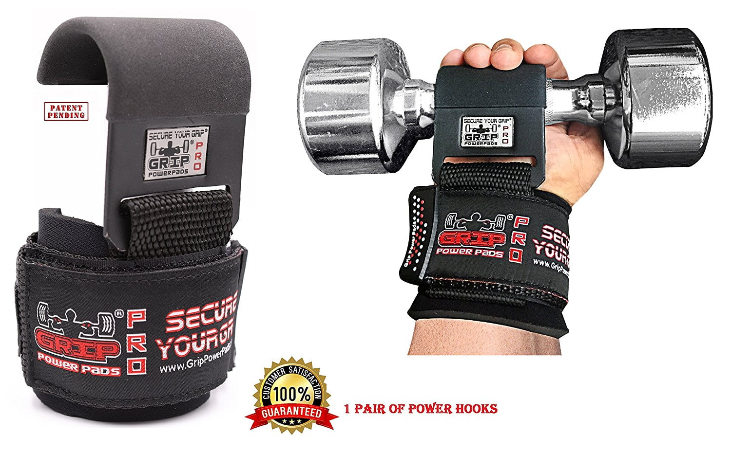 Grip Power Pads Heavy Duty PRO Metal Weight Lifting Steel Hooks, Set of ...