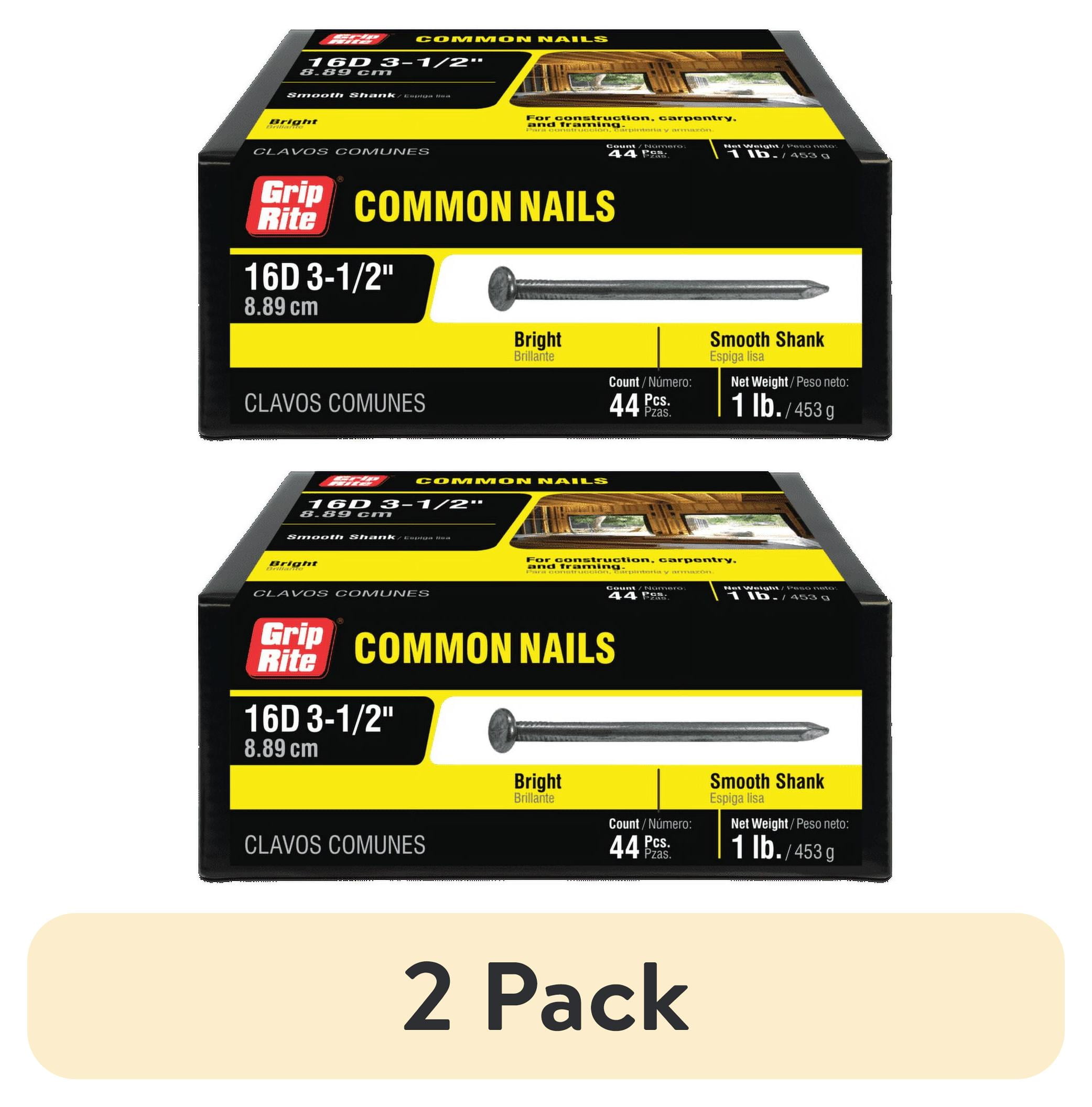 (2 pack) Grip-Rite 3-1/2-in 8-Gauge Bright Steel Smooth Shank Common ...