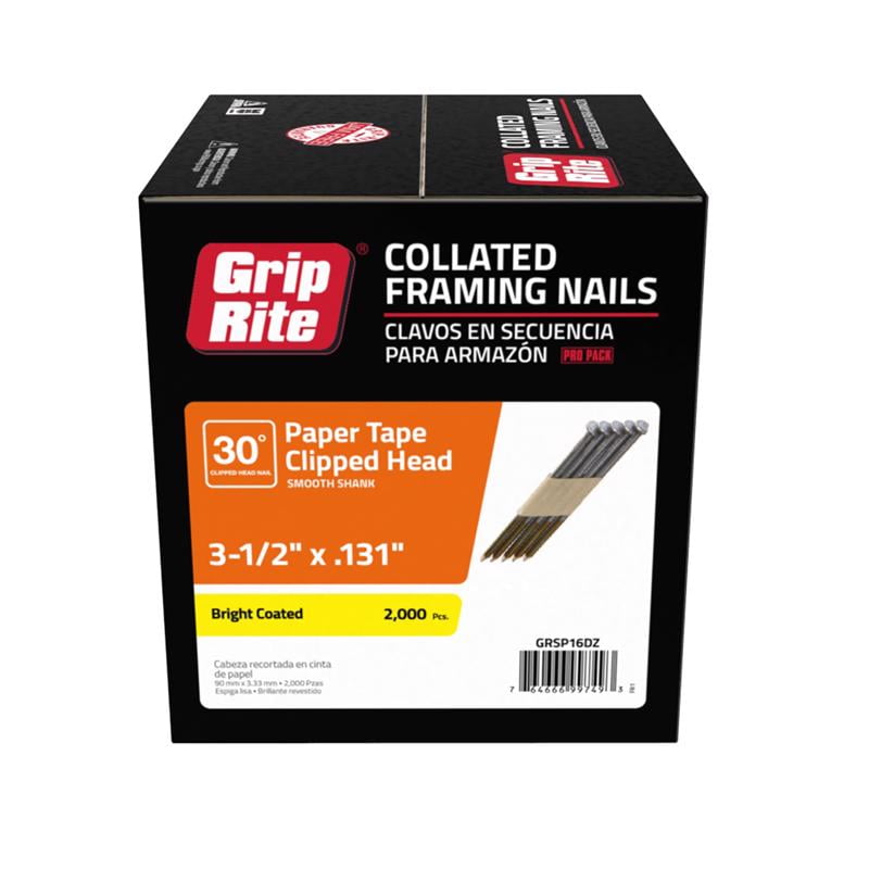 Grip-Rite 3-1/2 in. L Angled Strip Bright Framing Nails 30 deg 2000 pk ...