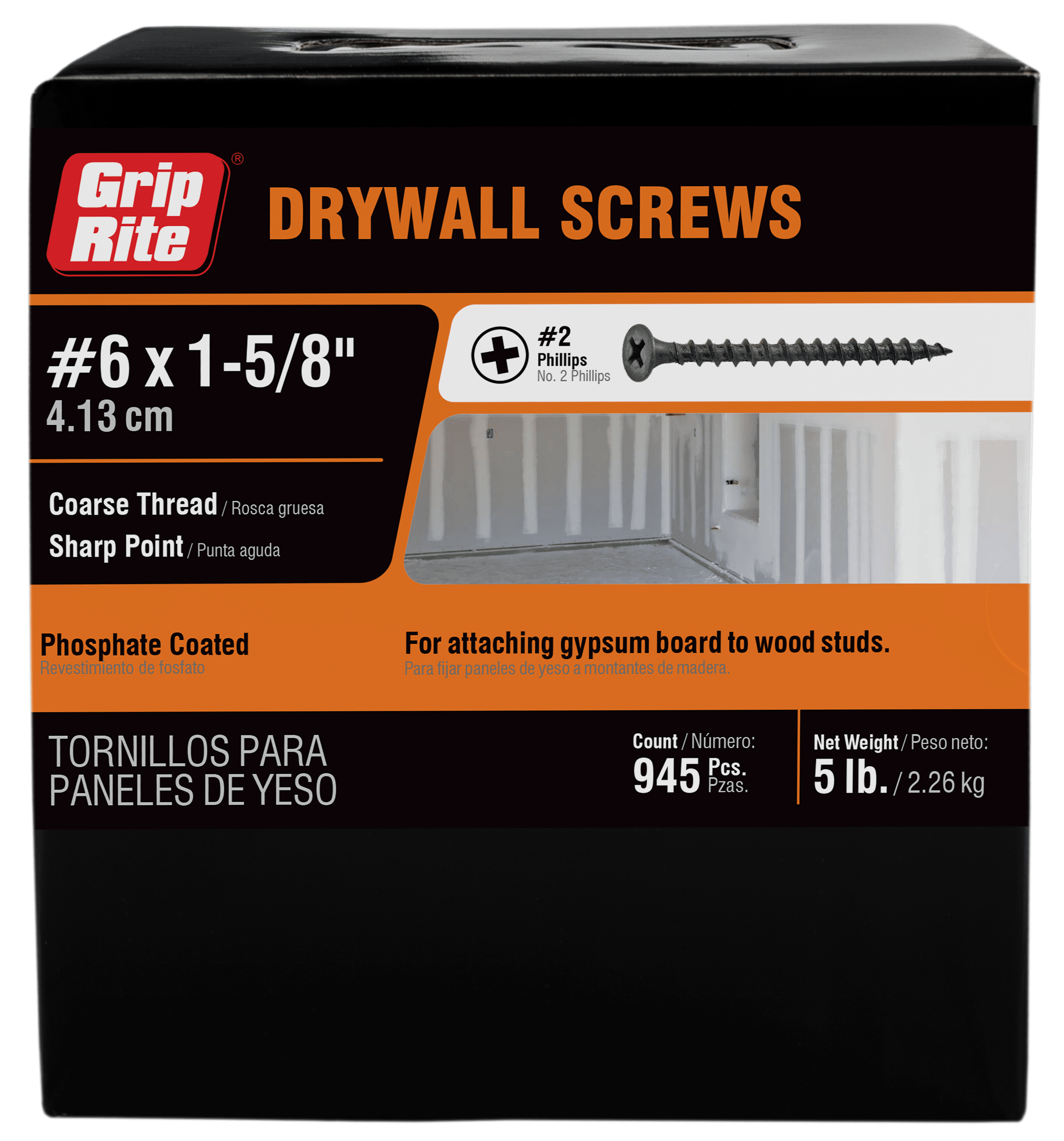 Griprite Drywall Screw #6 x 1-5/8 in Philips Bugle Head Coarse Thread ...