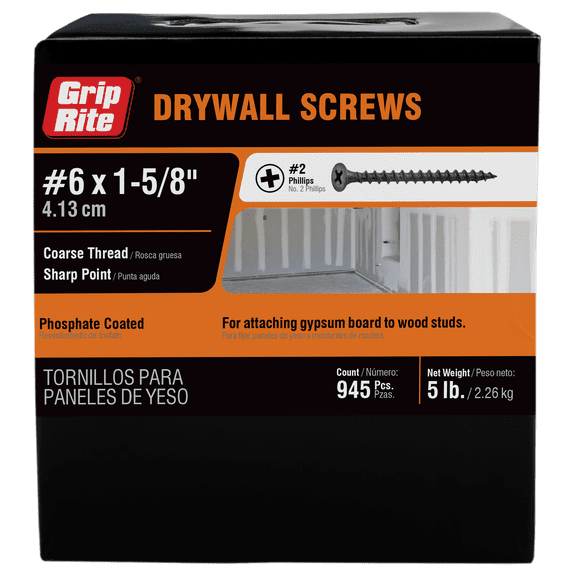 Griprite Drywall Screw #6 x 1-5/8 in Philips Bugle Head Coarse Thread ...