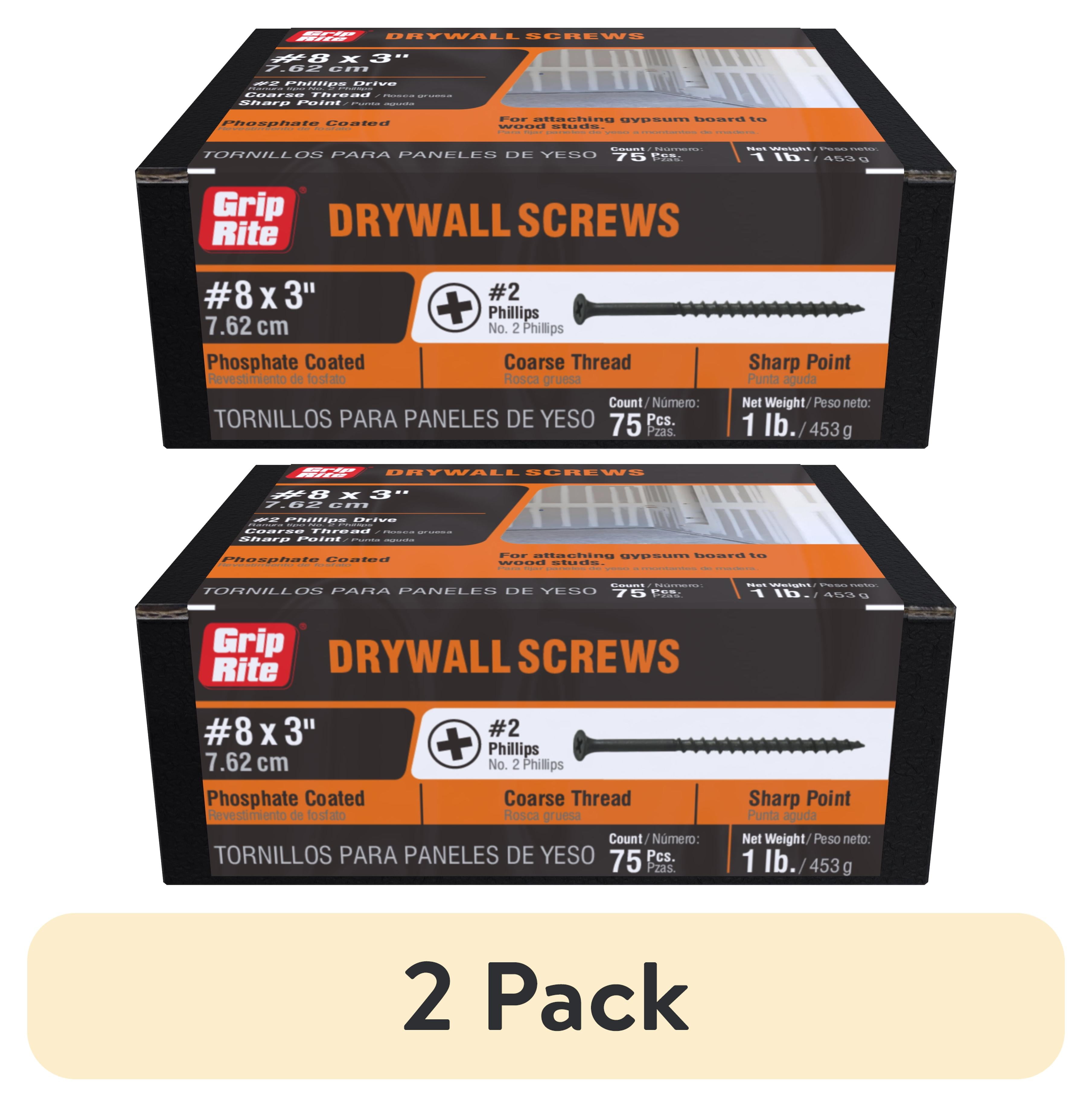 (2 pack) Grip-Rite #8 x 3 in. Phillips Bugle-Head Coarse Thread Sharp ...