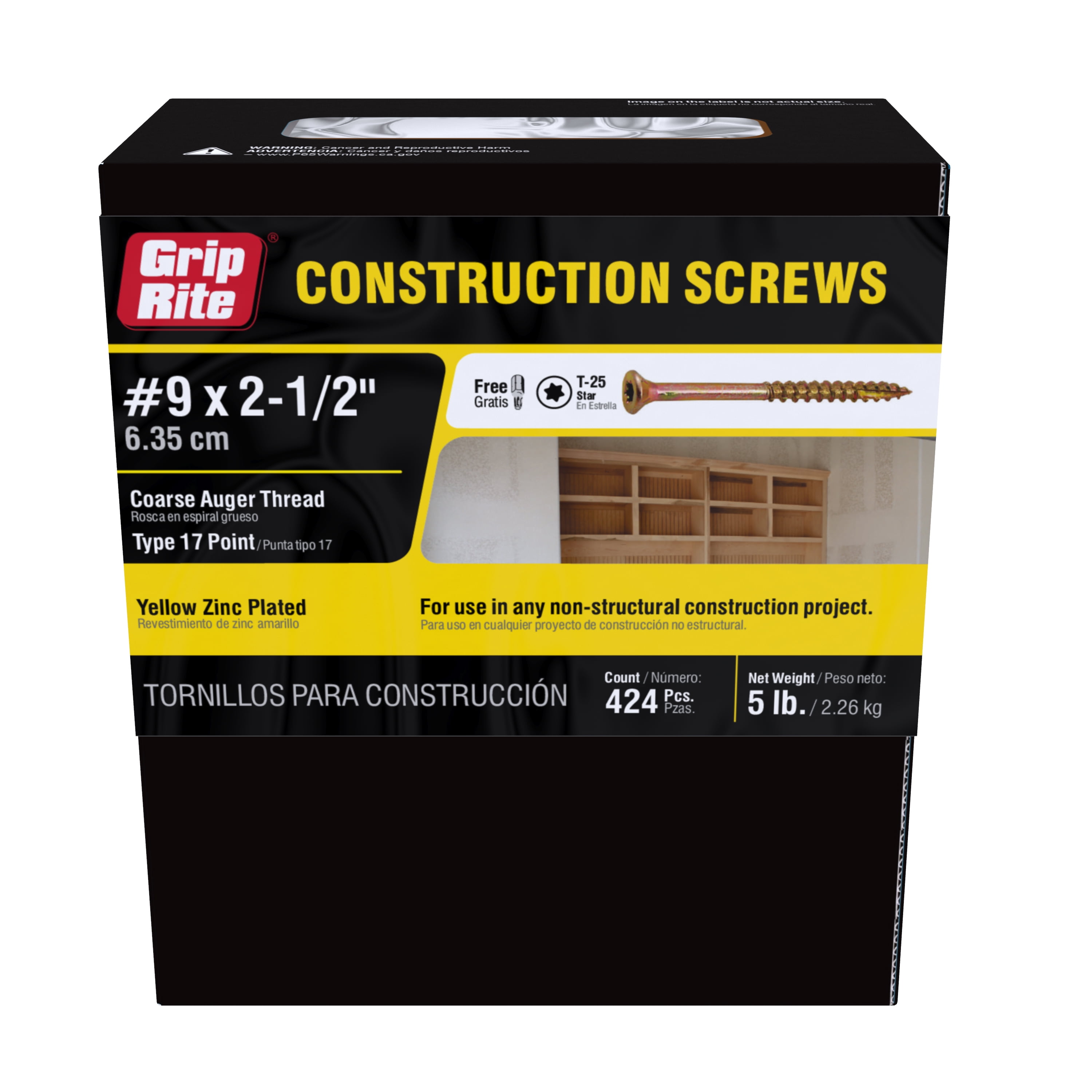 Griprite Gold Construction Wood Screws #9 X 2-1/2 in Star Drive Fastening 5 lb - Walmart.com
