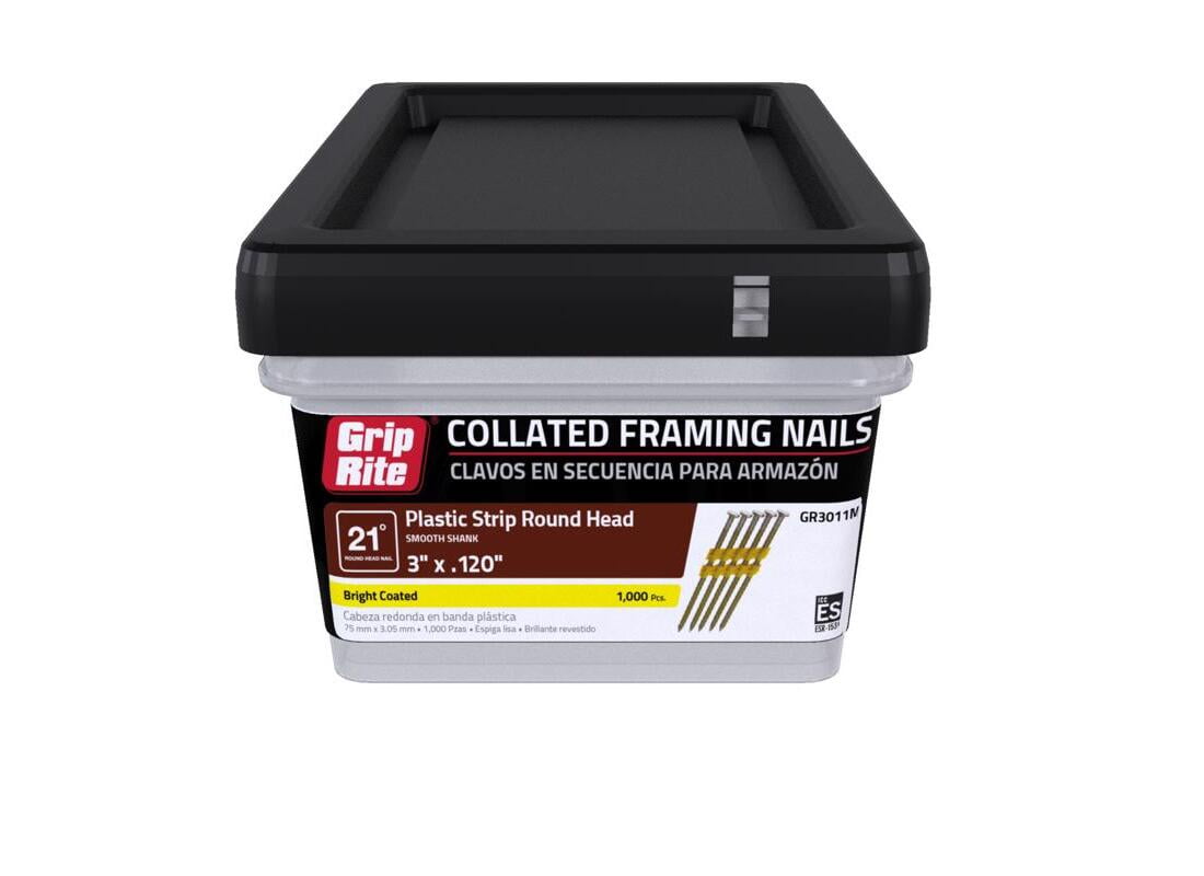 Grip Rite GR3011M 21deg Strip Round Head Bright Collated Framing Nails ...