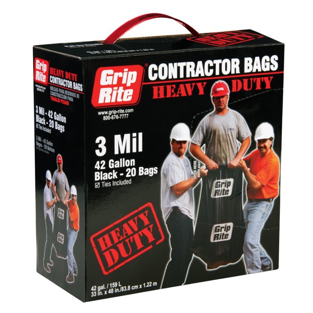 Grip Rite Hd 3Mil 42Gal Contractor Garbage Bag - Walmart Business Supplies