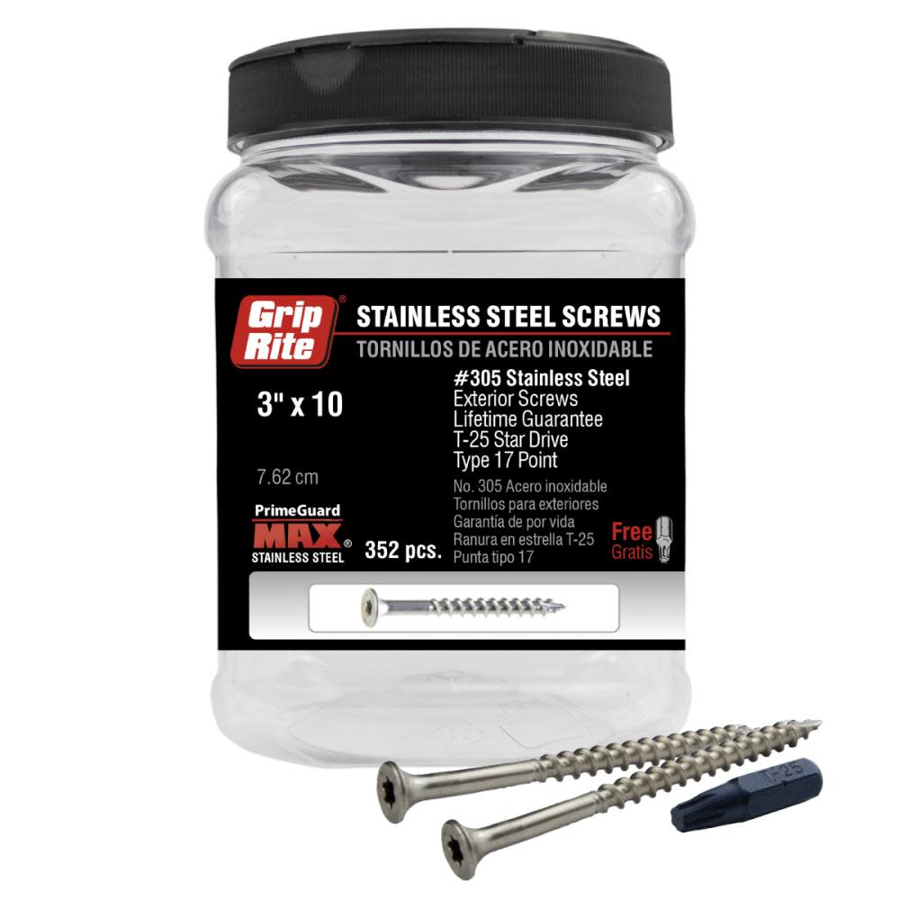 Grip-Rite PrimeGuard Max #10 x 3 In. Stainless Steel Star Deck Screw ...