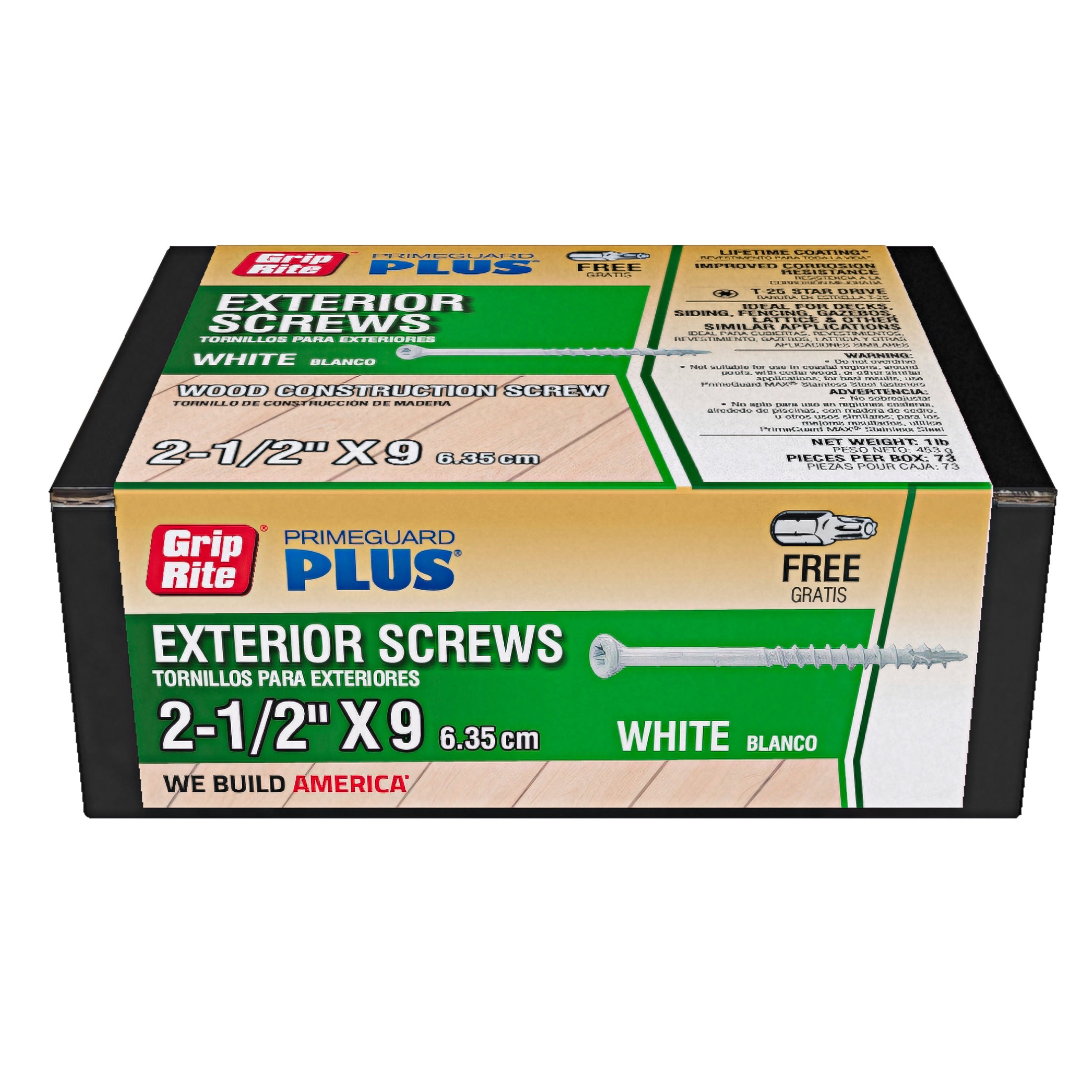 Grip-Rite PrimeGuard Plus #9 x 2-1/2 in. White Wood to Wood Deck Screw 1lb. - Walmart.com