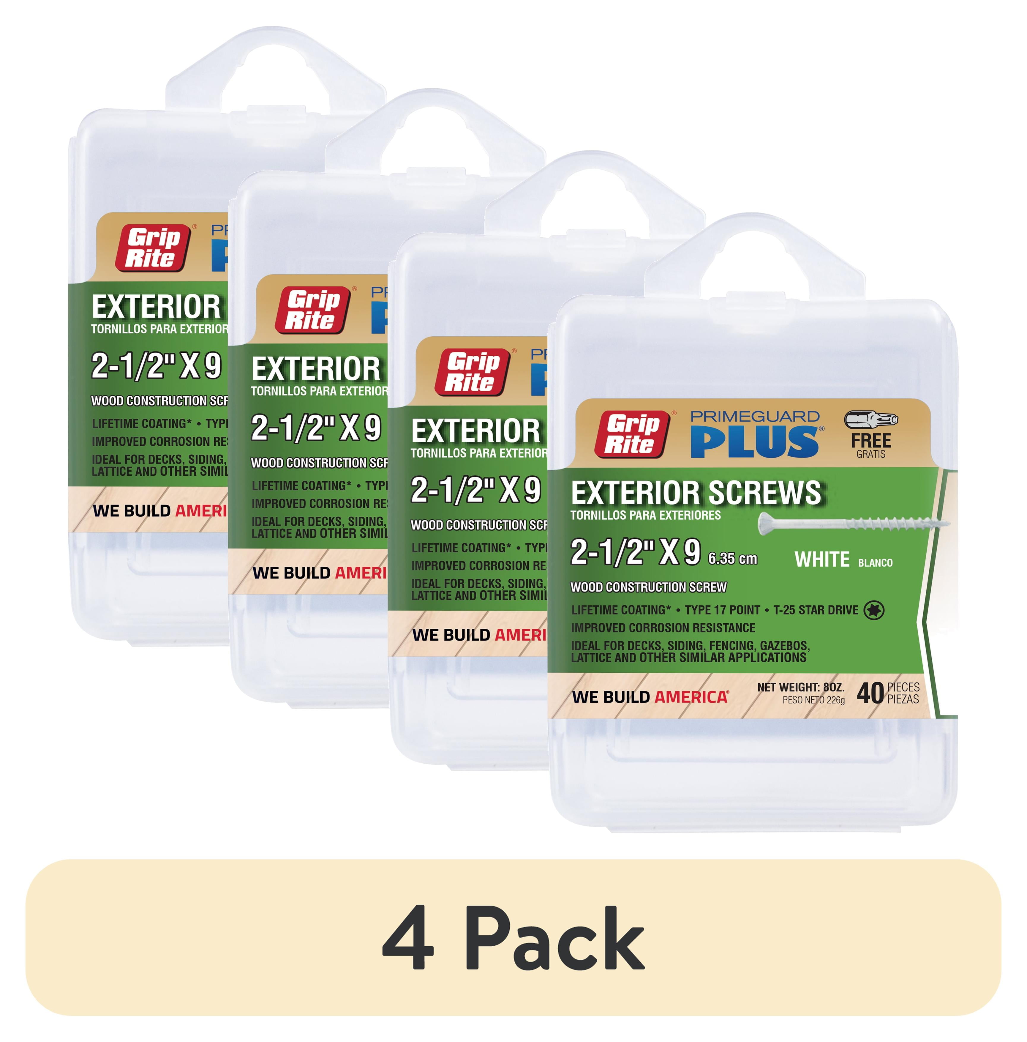 (4 pack) Grip-Rite PrimeGuard Plus #9 x 2-1/2 in. White Wood to Wood Deck Screw 40CT - Walmart.com