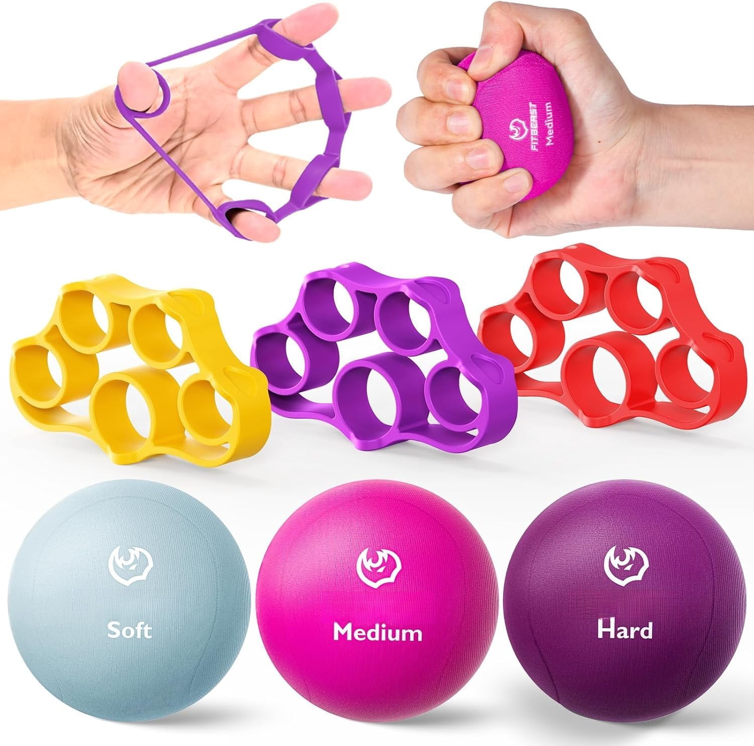Grip Strength Trainer - 6 count Hand Kit with Finger Extension ...