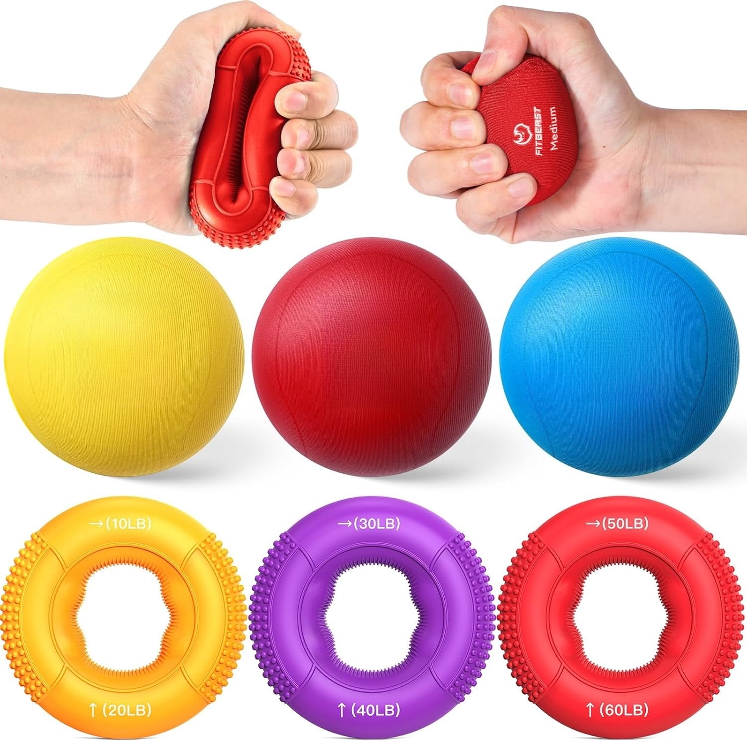 Grip Strength Trainer, Finger Exerciser, Stress Balls for Adults 6 ...