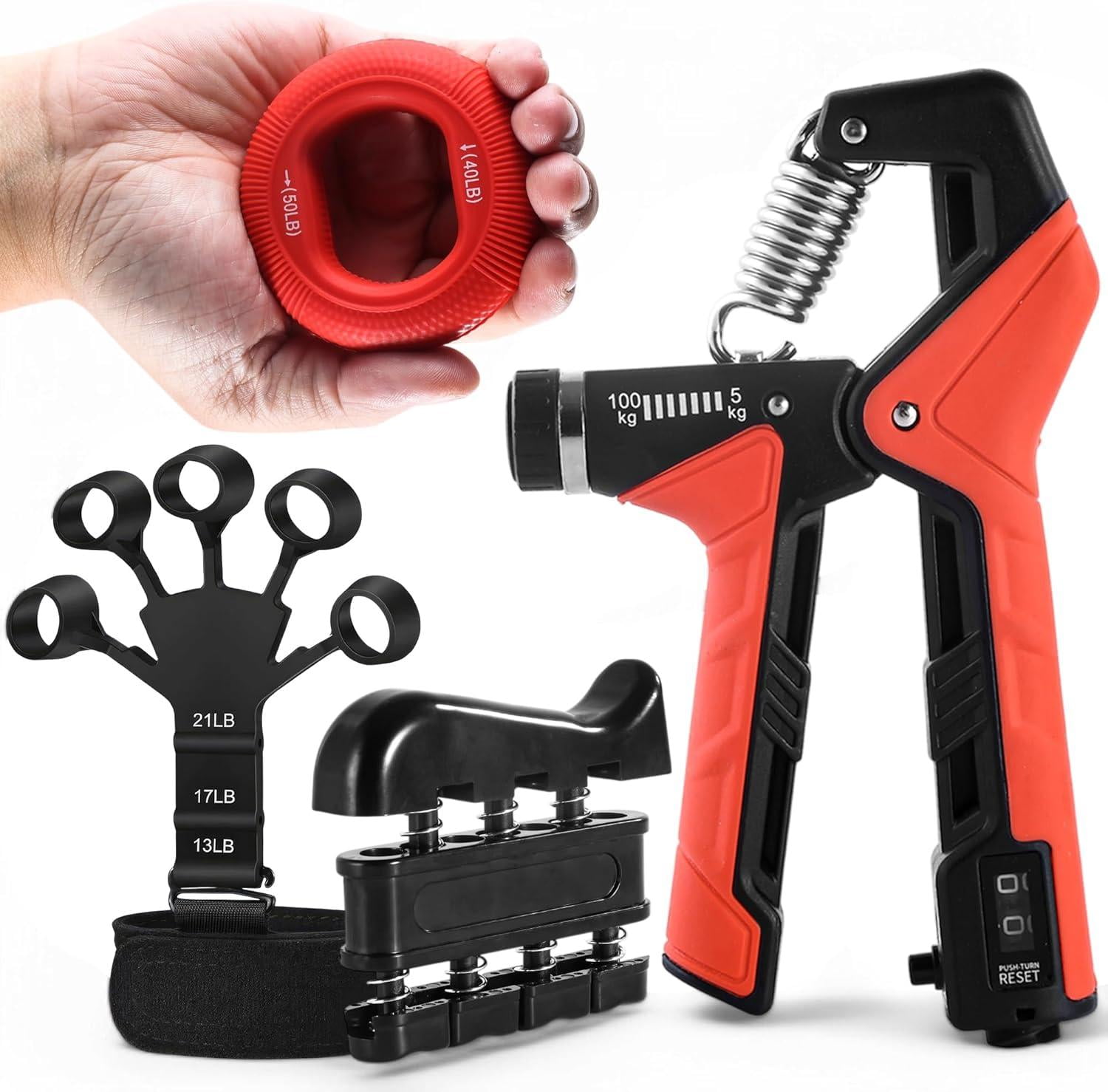 Grip Strength Trainer Kit, 4 Pack Hand Gripper Strengthener with ...