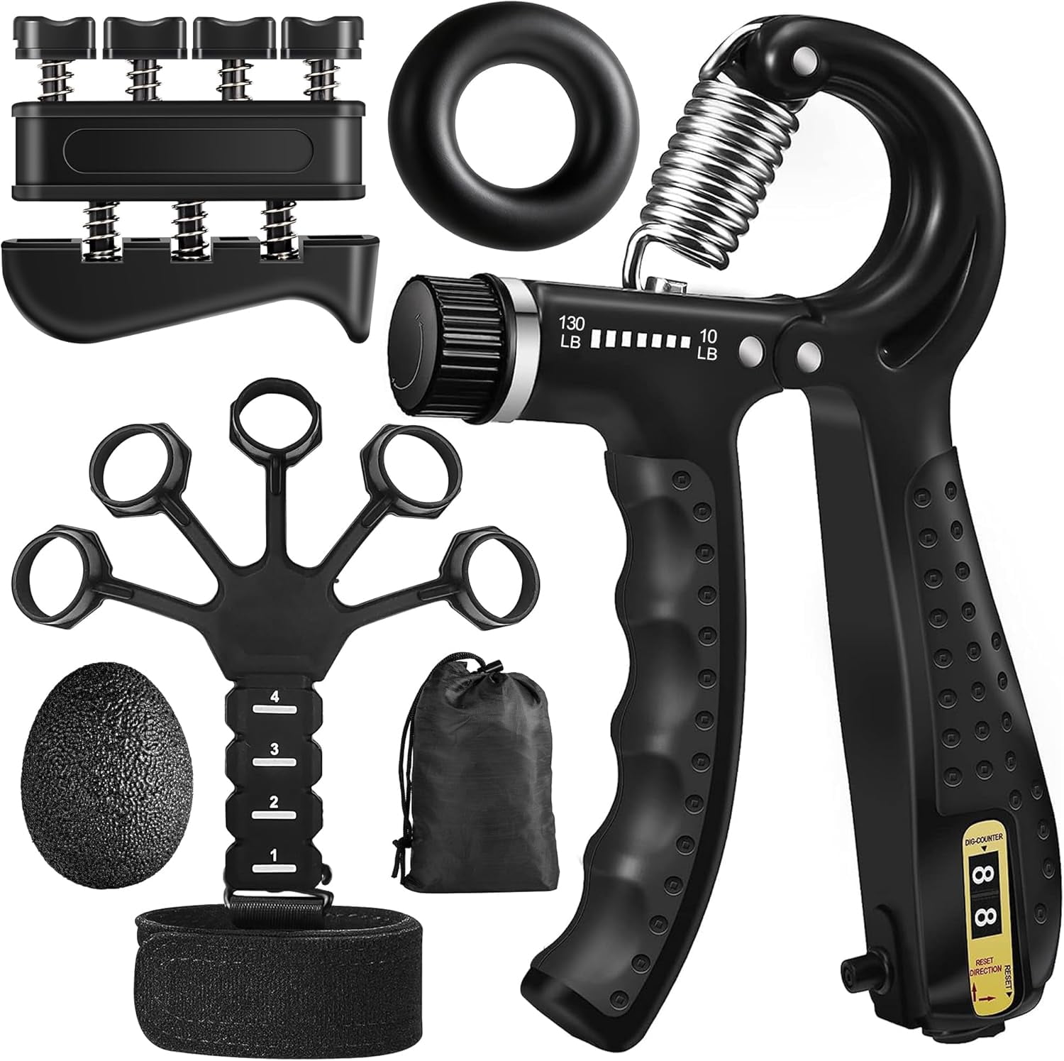 Grip Strength Trainer Kit (5 Pack) Adjustable Resistance Hand Gripper ...