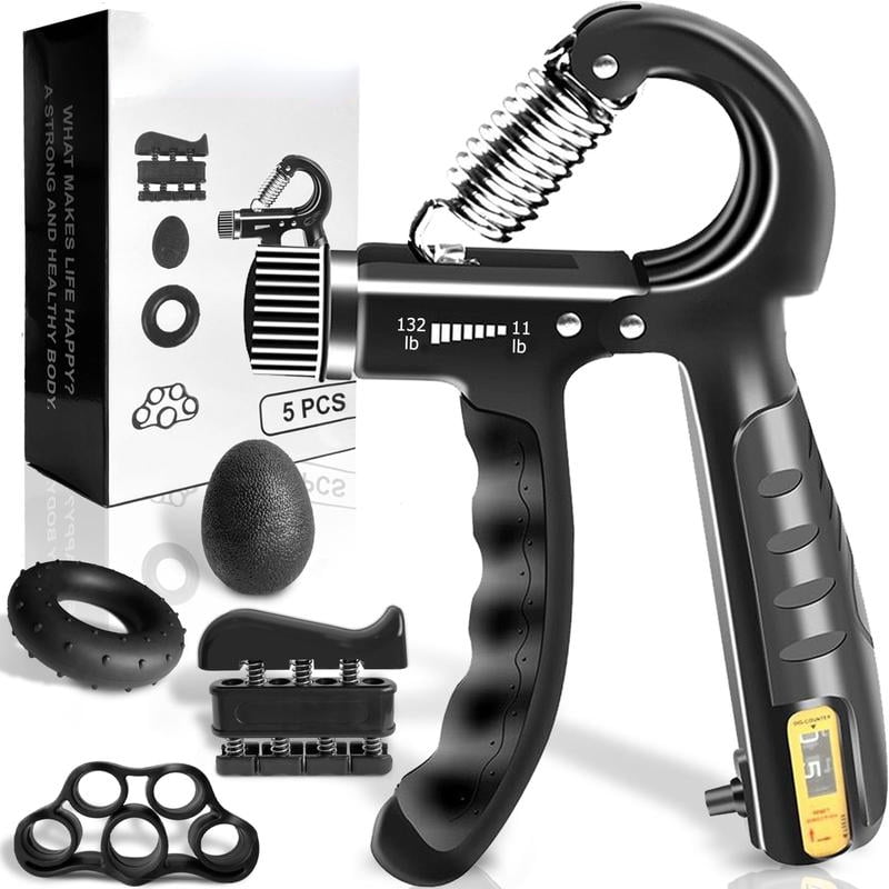 Grip Strength Trainer Kit (5 Pack) - Forearm Strengthener with Finger ...