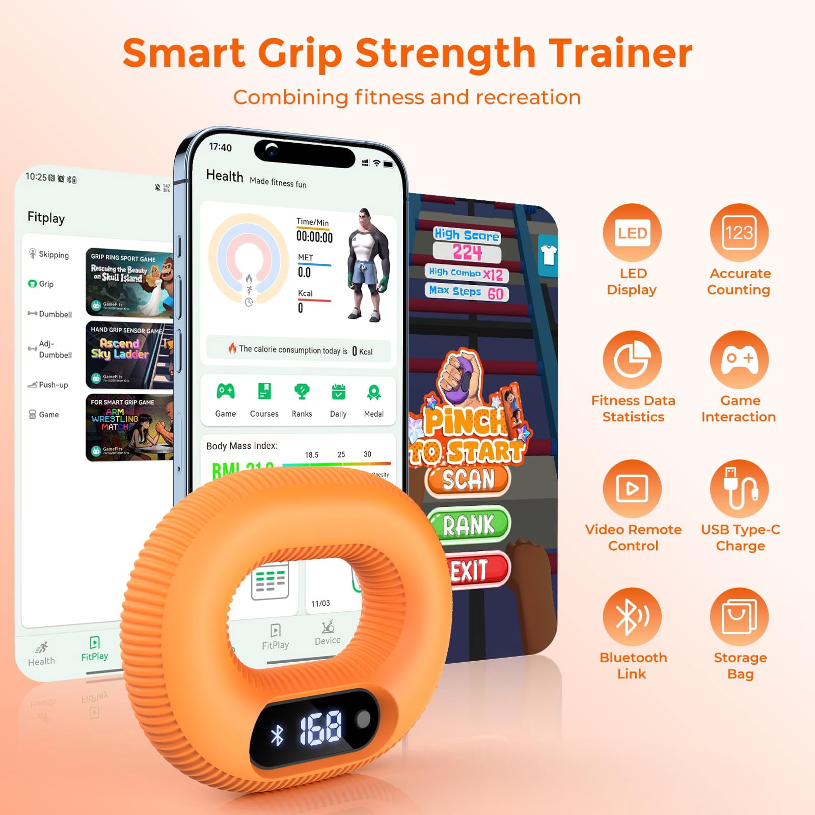 Grip Strength Trainer With Smart App Countable Hand Extension Exerciser ...
