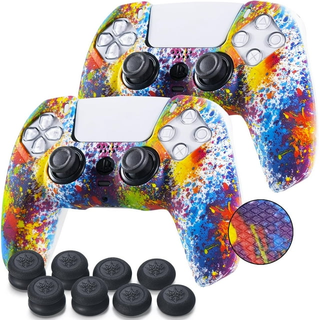 Grip Texture Silicone Skin for PS5 Controller x 2(Painting) with Pro ...
