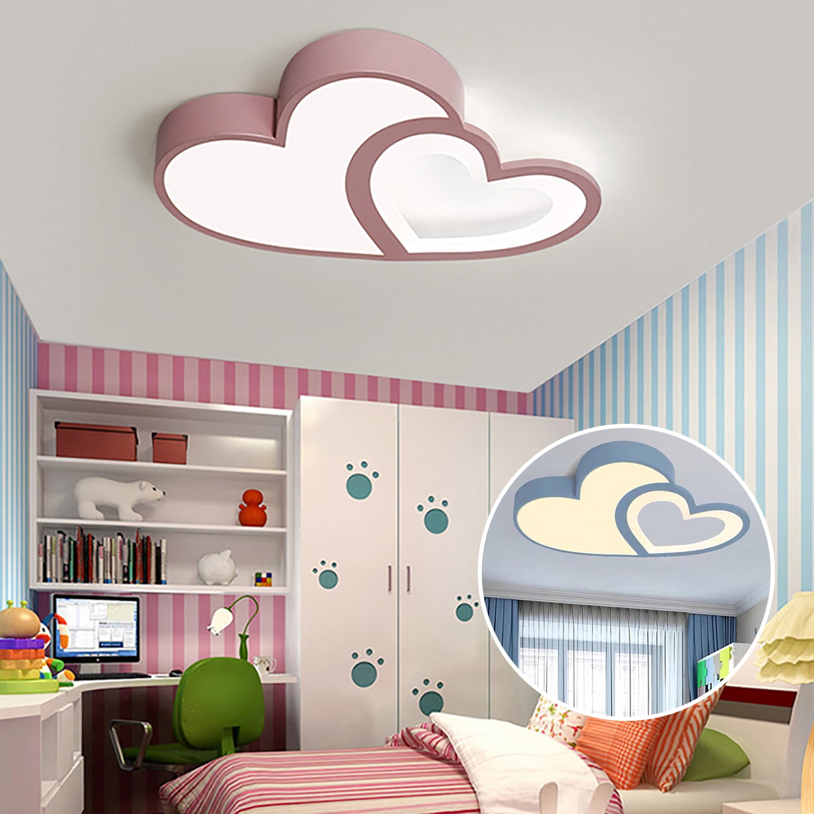 Griptix Cute Heart-Shaped LED Ceiling Light for Kids, 3 Light Color ...