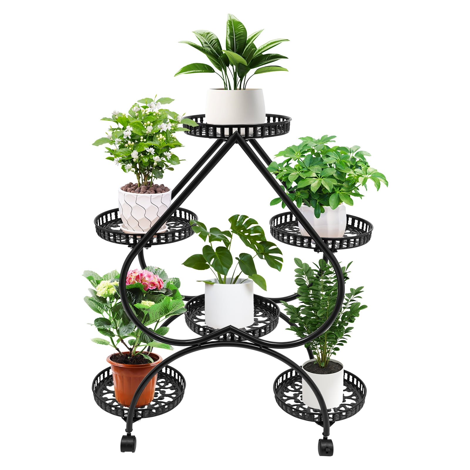 Griptix Durable 4-Tier Iron Plant Stand with 6 Trays, Movable and ...
