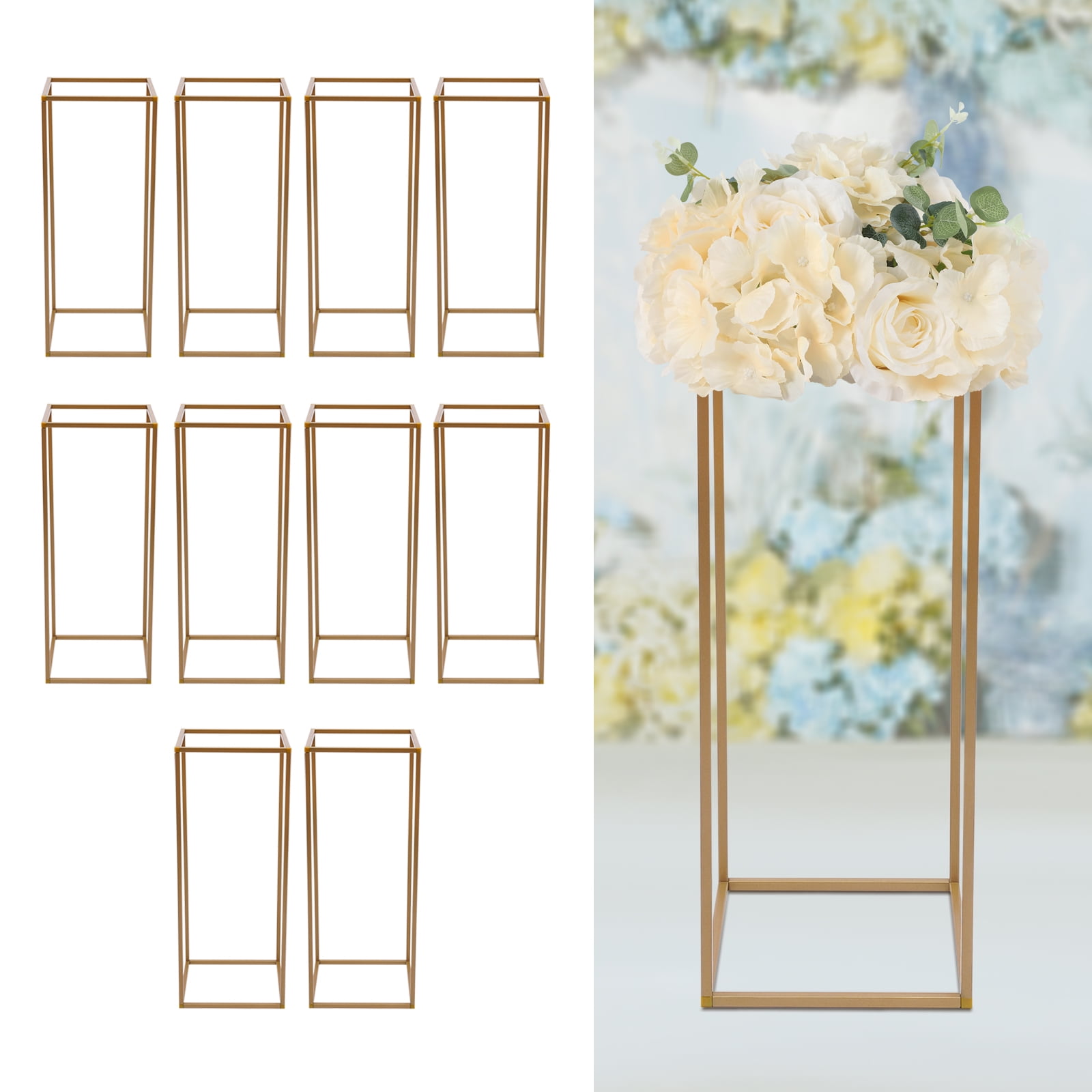 Griptix Gold Wedding Flower Stand, Modern Rectangular Metal Floral ...