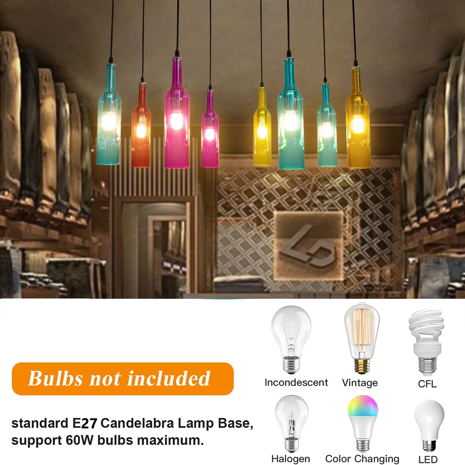 Griptix Modern Retro Beer Bottle Chandelier, 8-Bulb Glass Pendant Light ...