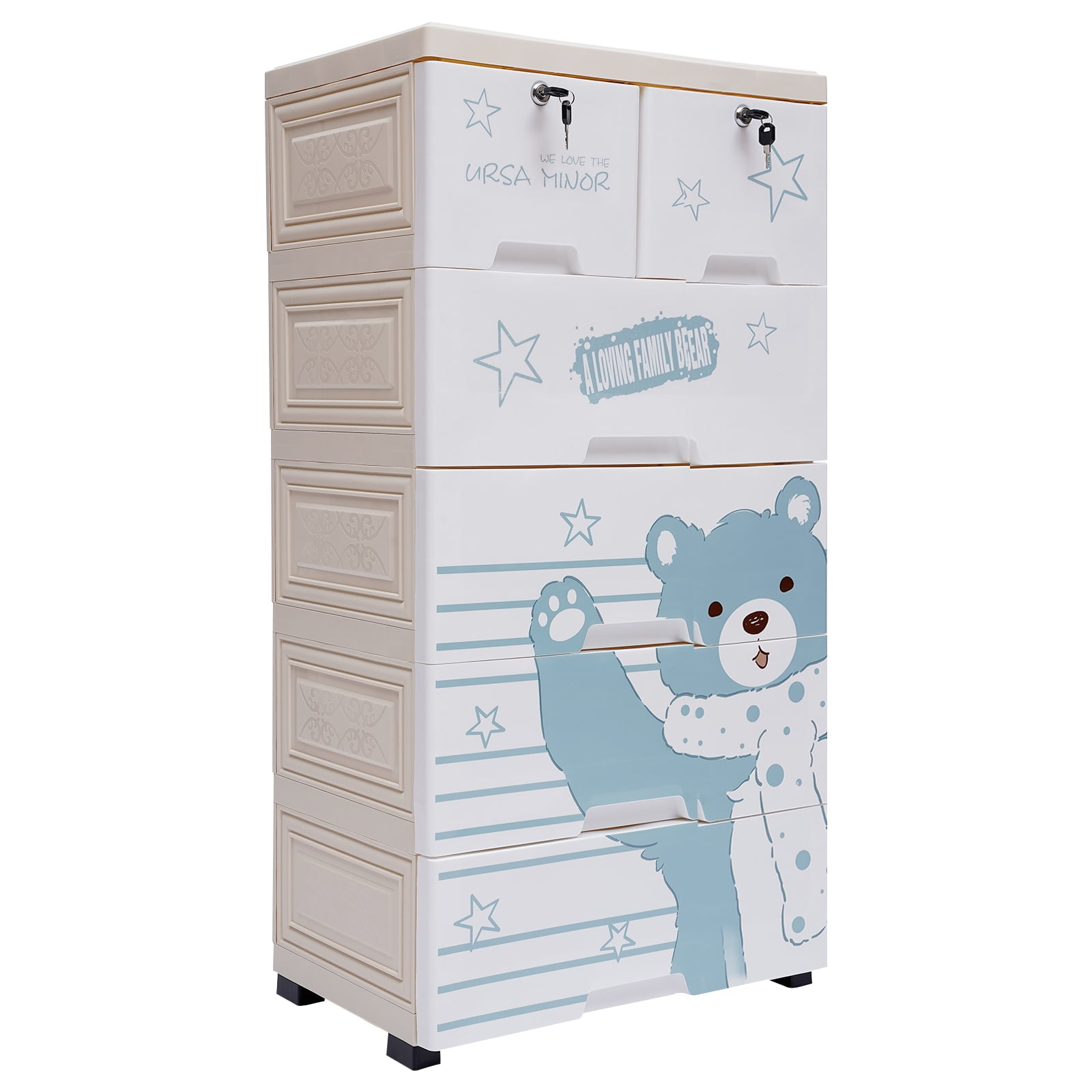 Griptix Plastic Dresser For Kids, PP Material, 6 Large Drawers With Lock, 30kg Load Capacity ...