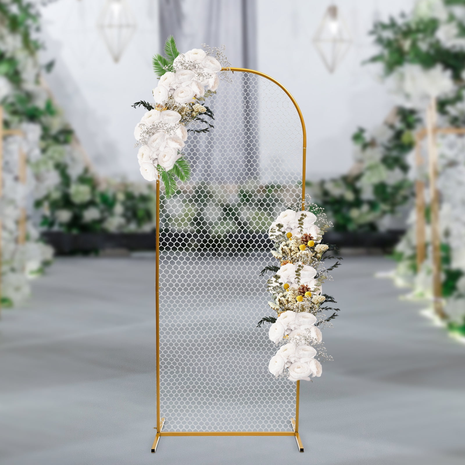 Griptix Sturdy Iron Wedding Arch with Golden Finish, 15.4-17.6 lbs Load ...