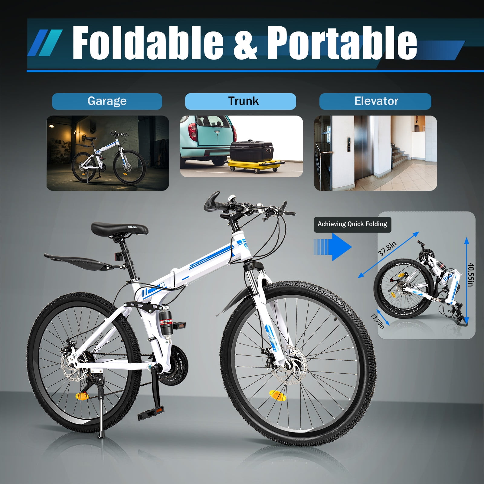 Griptix Universal Bikes 26 Mountain Folding Bike 21 Speed Gears Dual ...