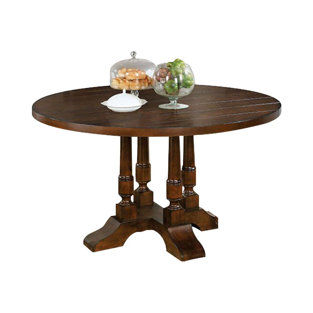 Griselda Plank-Style Round Dining Table, Brown Cherry - Walmart.com