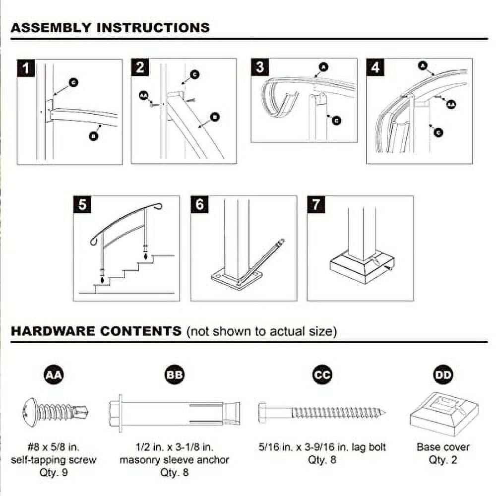 Grisham Aluminum Handrails for Outdoor Steps,5 Step Outdoor Hand ...