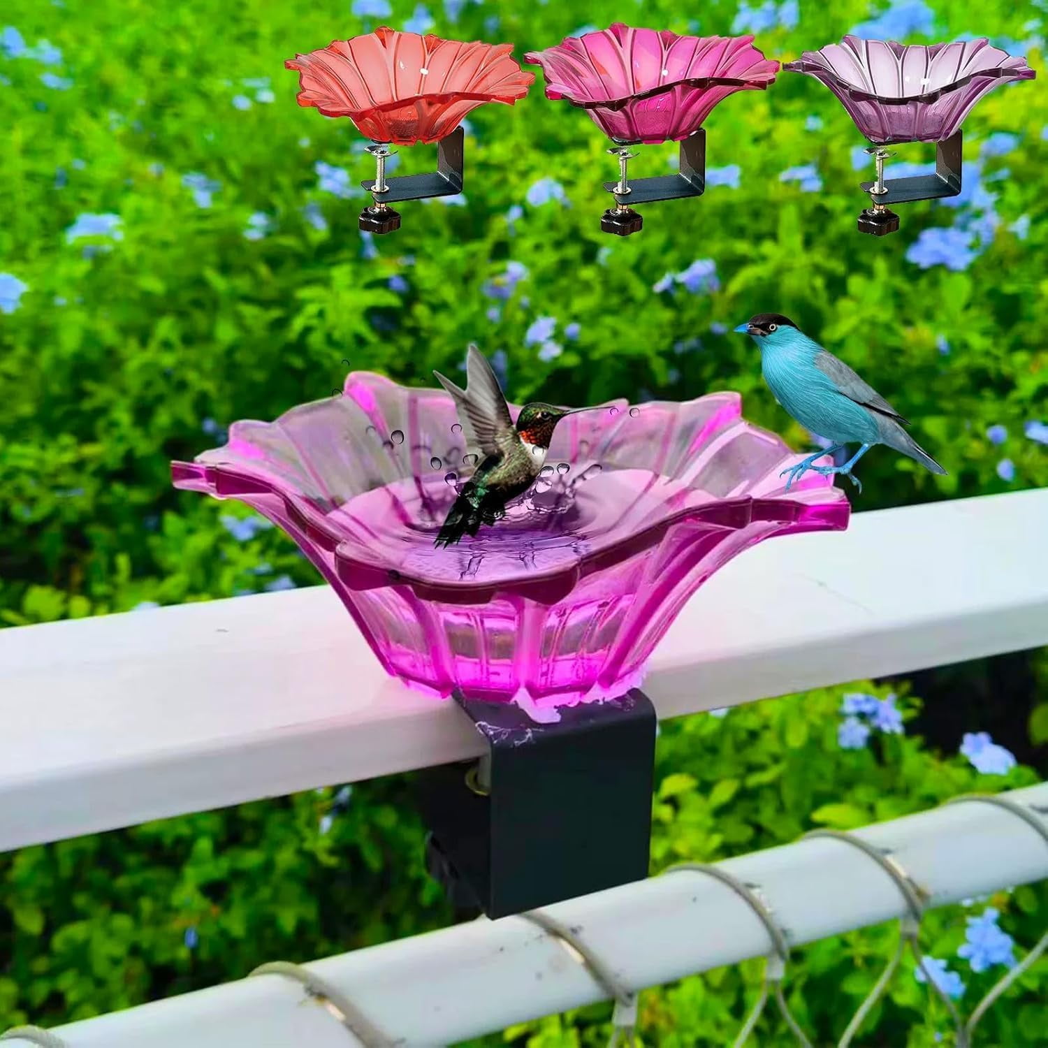Grishay Petal Bird Joy, Bird Bath Bowl & Feeder, Deck Railing Feeder ...