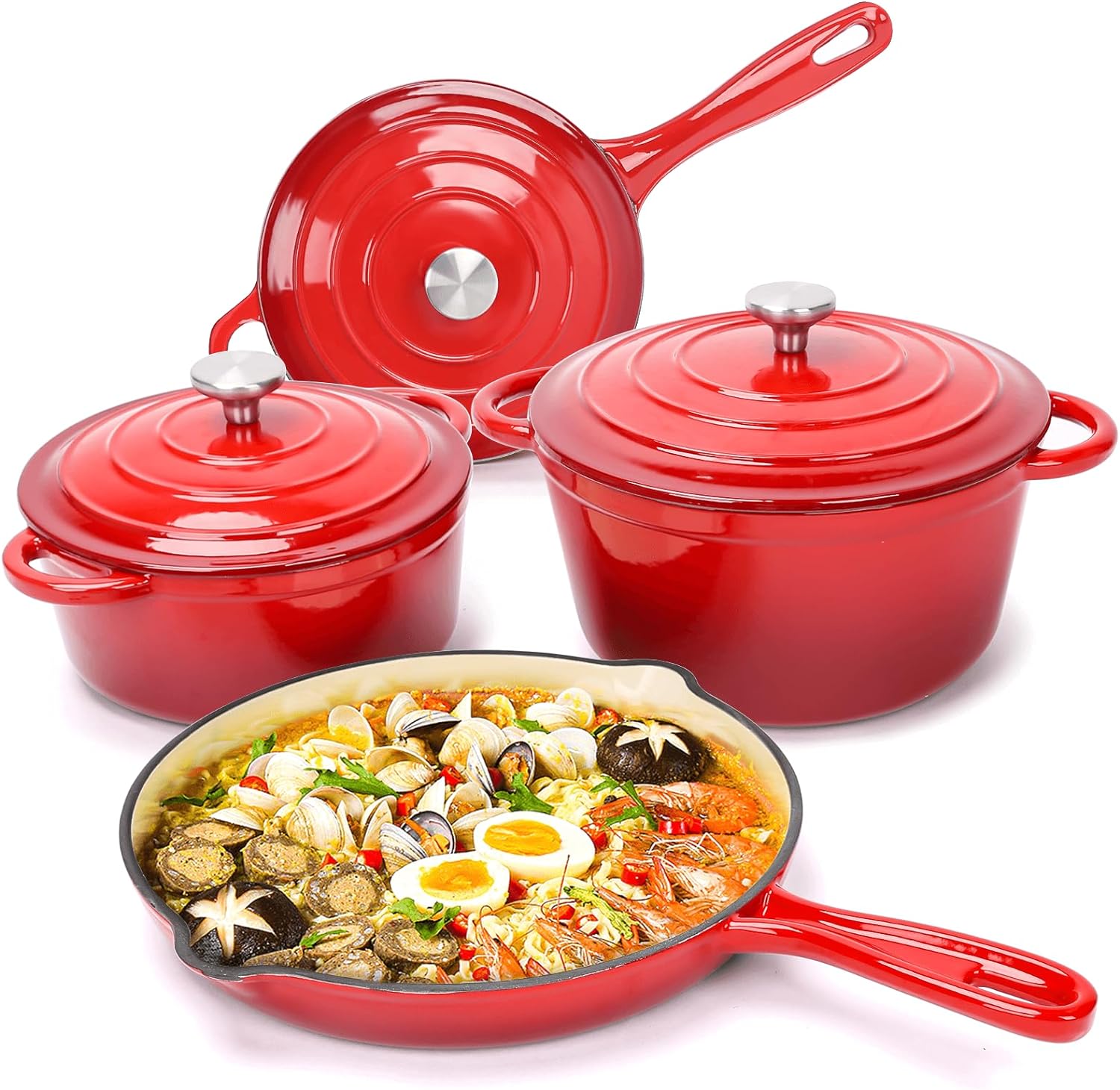 La Cuisine Pro 6-Piece Enameled Cast Iron Cookware Set, Round Casserole ...