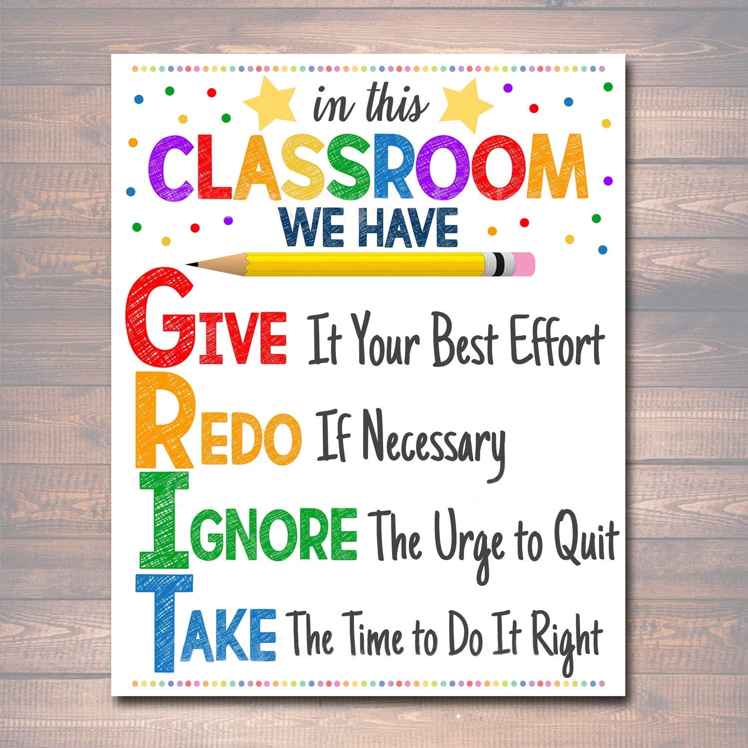 Grit Acronym Poster Growth Mindset Motivational Wall Art School Office ...