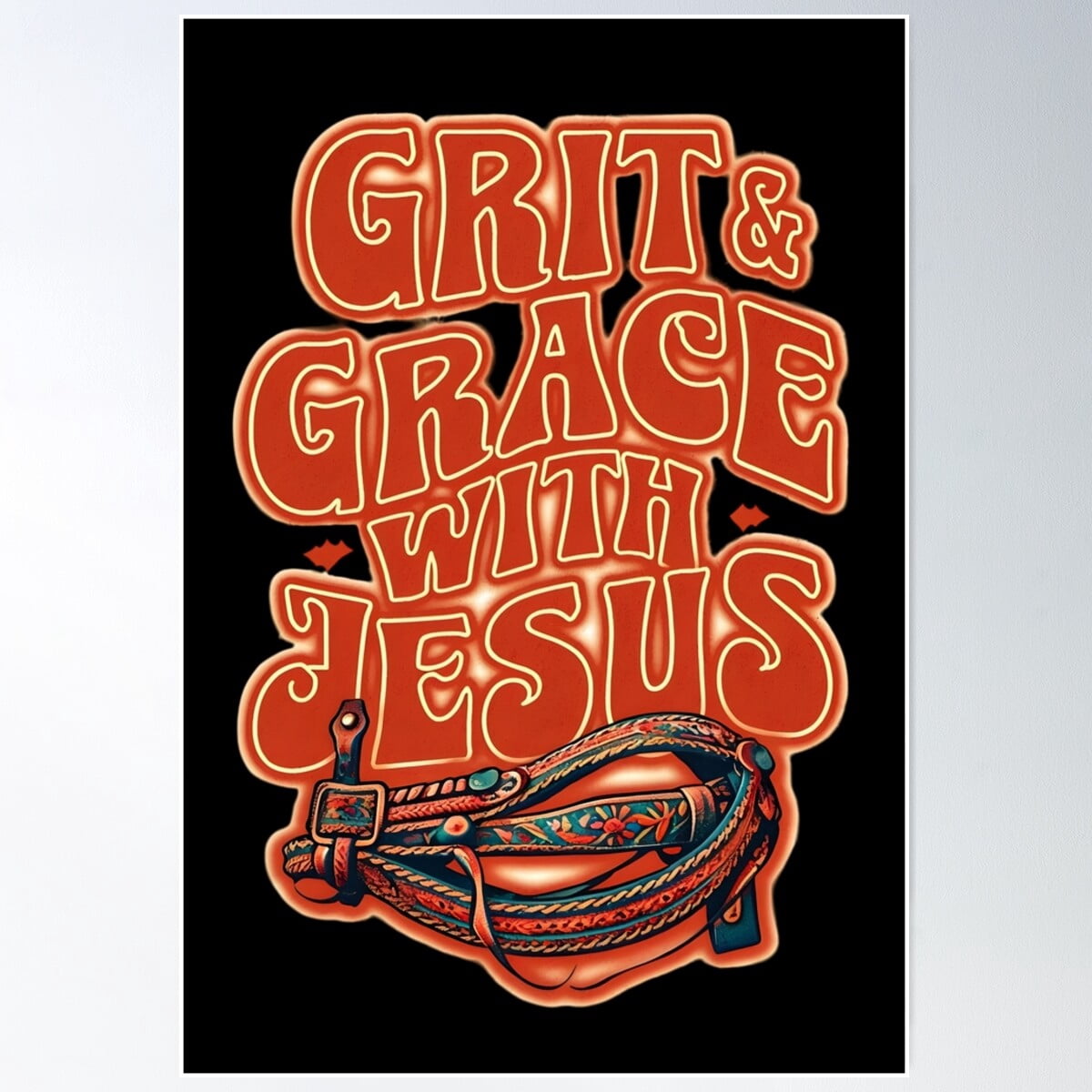 Grit And Grace With Jesus - Western Christian Cowgirl Design Poster ...