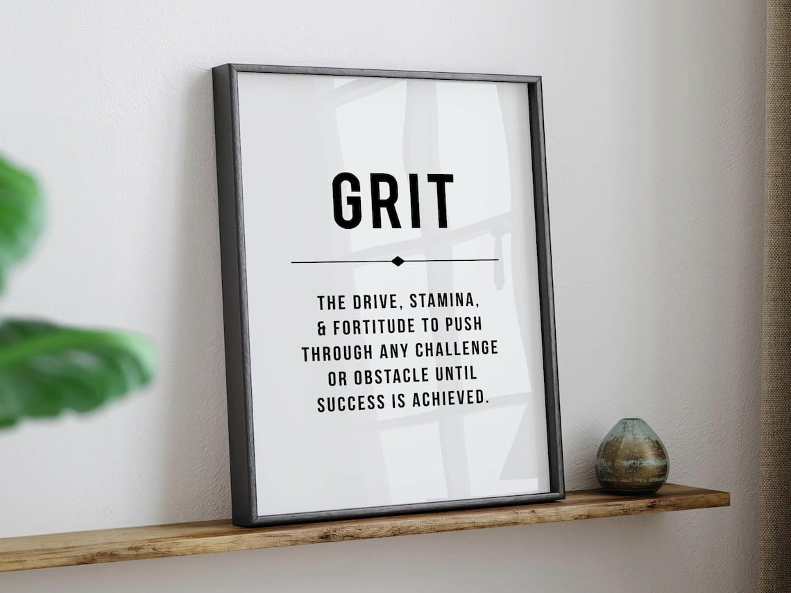Grit Office Wall Art, Minimalist Office Decor, Motivational Quote ...