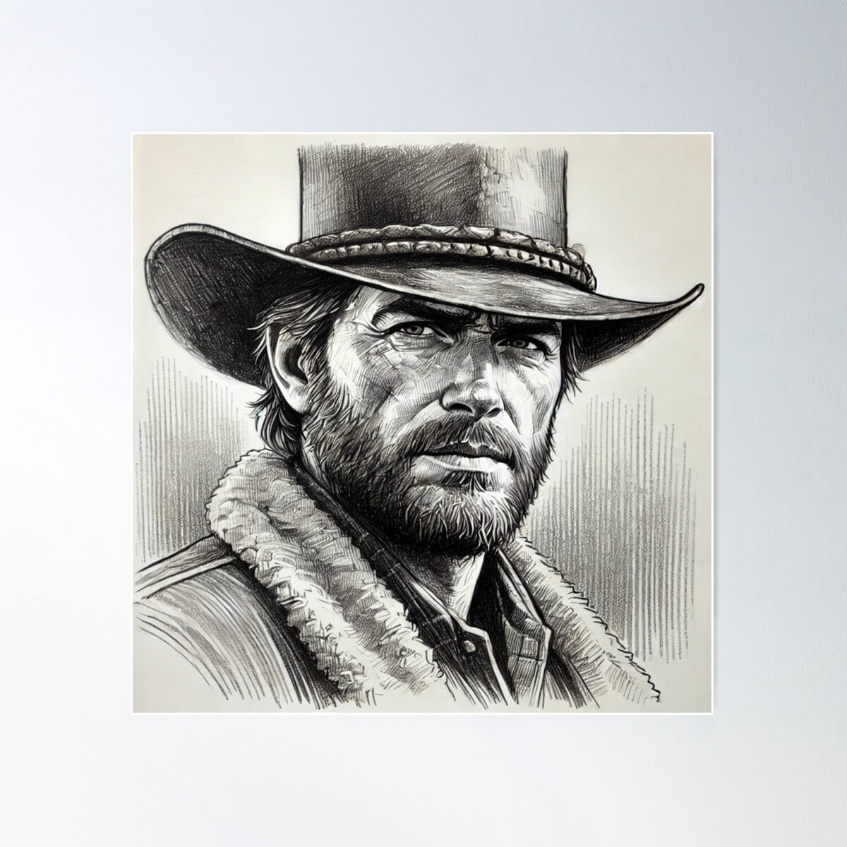 Gritty Cowboy Pencil Sketch Â€“ Western Outlaw Art Poster Wall Art ...