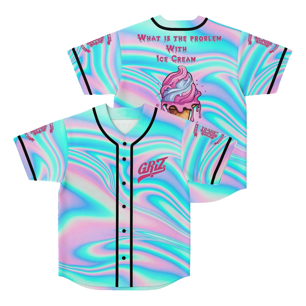 Griz Merch Baseball Jersey Top Ice Cream Printed Short Sleeve Top Shirt ...