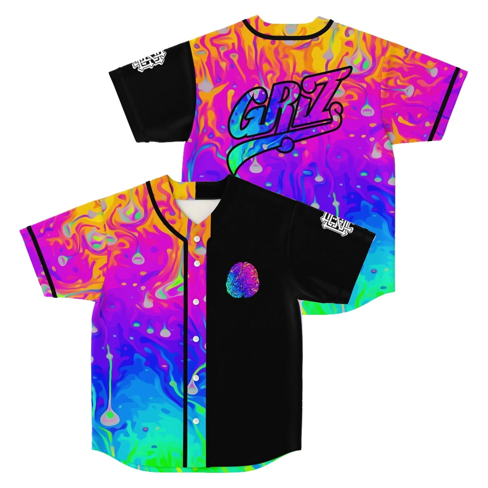 Griz Rainbow Brain Baseball Jersey Shirt Short Sleeve Streetwear Women ...