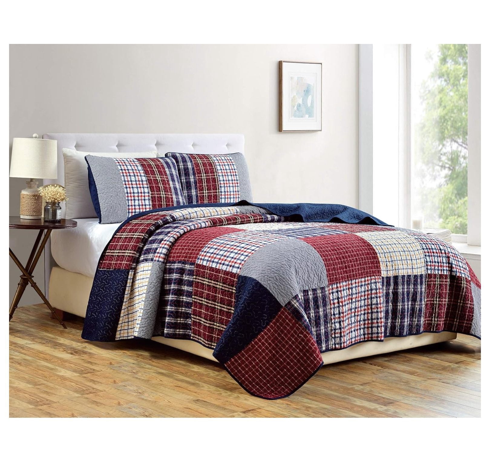 Grizzly 3-Piece Plaid Checkered Patchwork Quilted 100% Washed Cotton ...