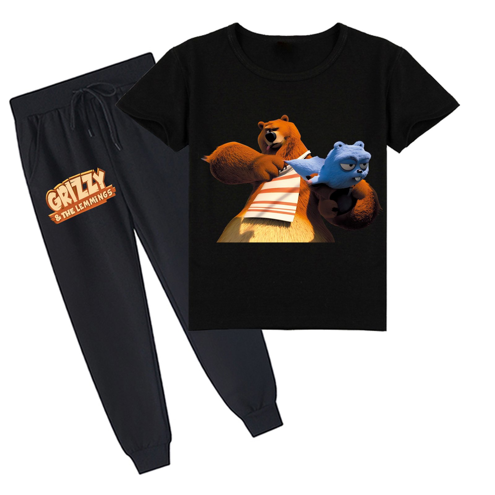 Grizzly And The Lemmings Printed Cotton Set: Short Sleeve T-shirt and Long Pants for Kids in ...