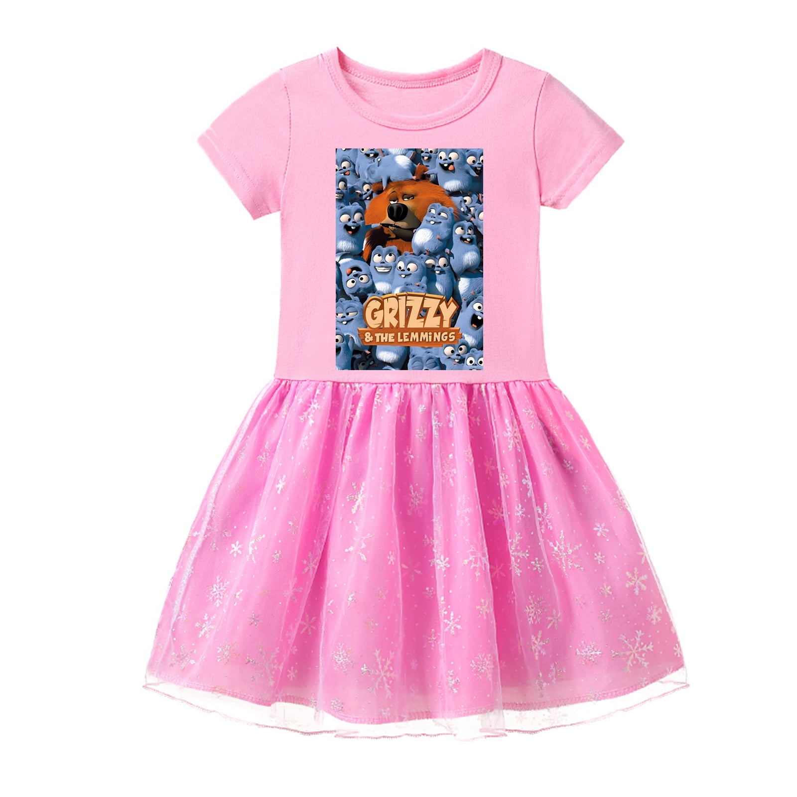 Grizzly And The Lemmings Summer Cotton Dress for Girls: Short Sleeves ...