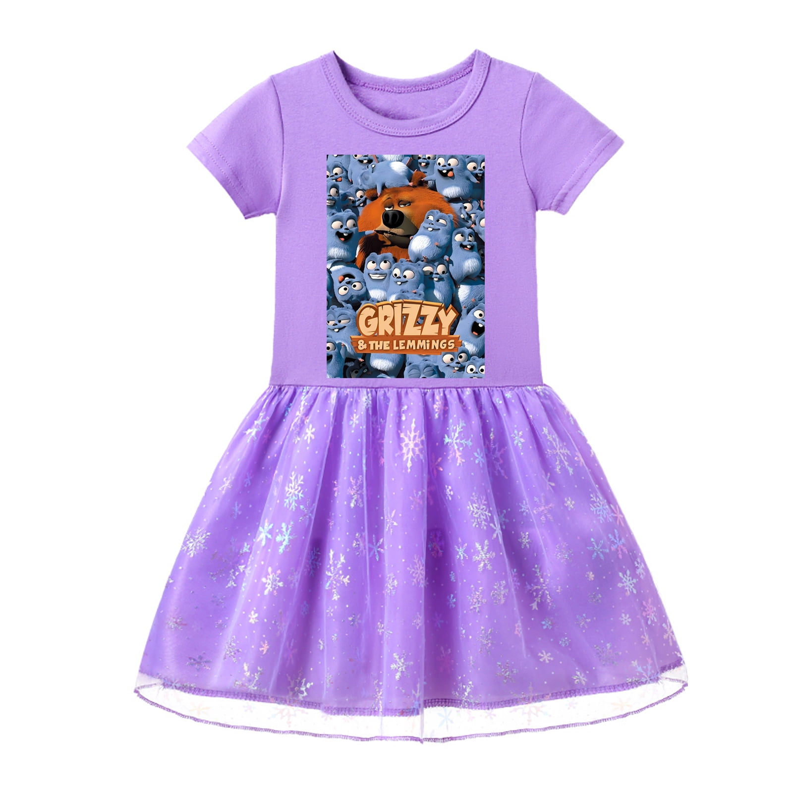 Grizzly And The Lemmings Summer Cotton Dress for Girls: Short Sleeves ...