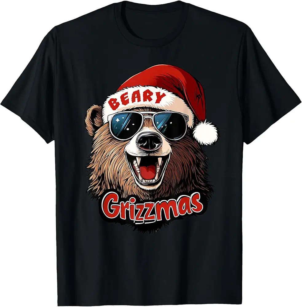 Grizzly Bear Beary Grizzmas Cool Red Hood Winter Rizz Humor Unisex T ...