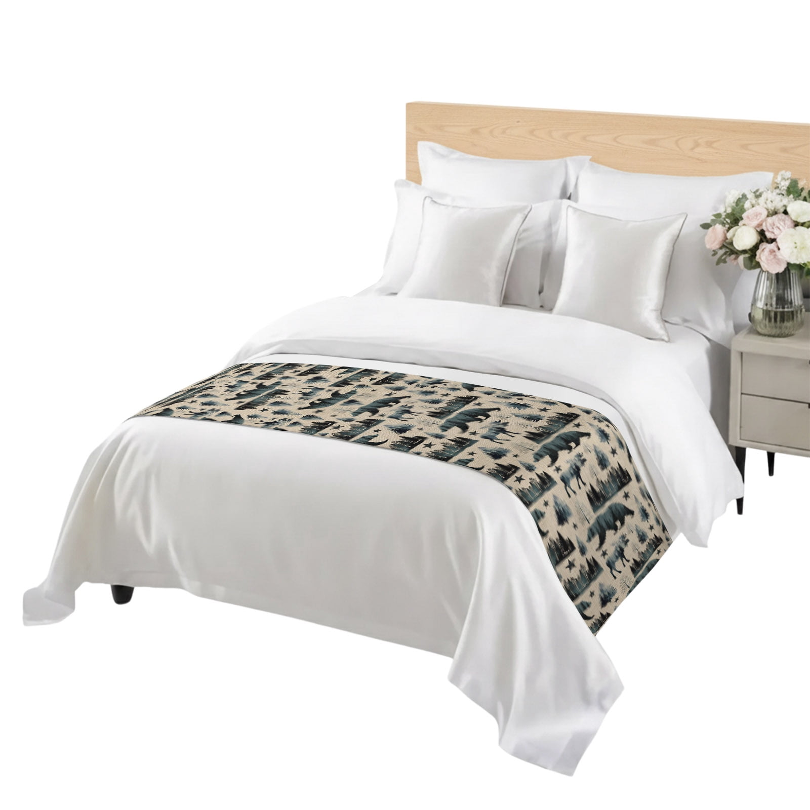 Grizzly Bear Bed Runner King Size Country Vintage Dark Green Beige ...
