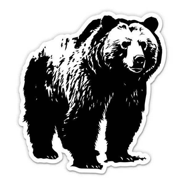 Grizzly Bear Black White Sticker Phone Decal Water Bottle Stickers Car ...