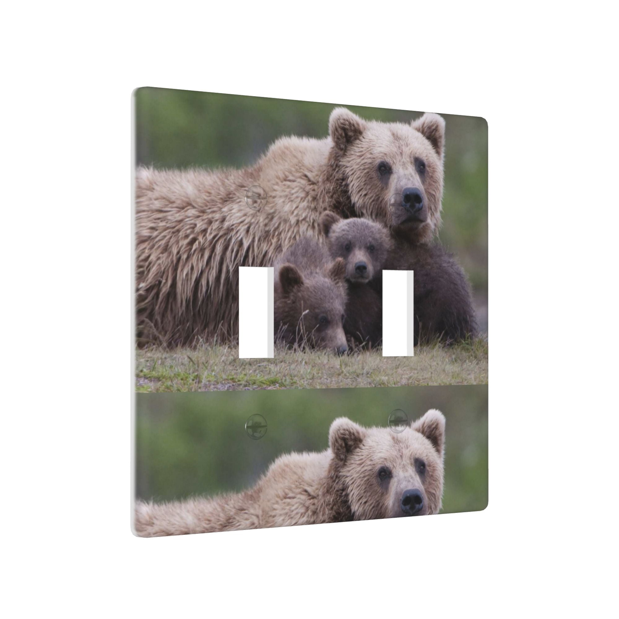 Grizzly Bear Family- Double Toggle Light Switch Plate Decorative Wall Plate Cover Electrical ...