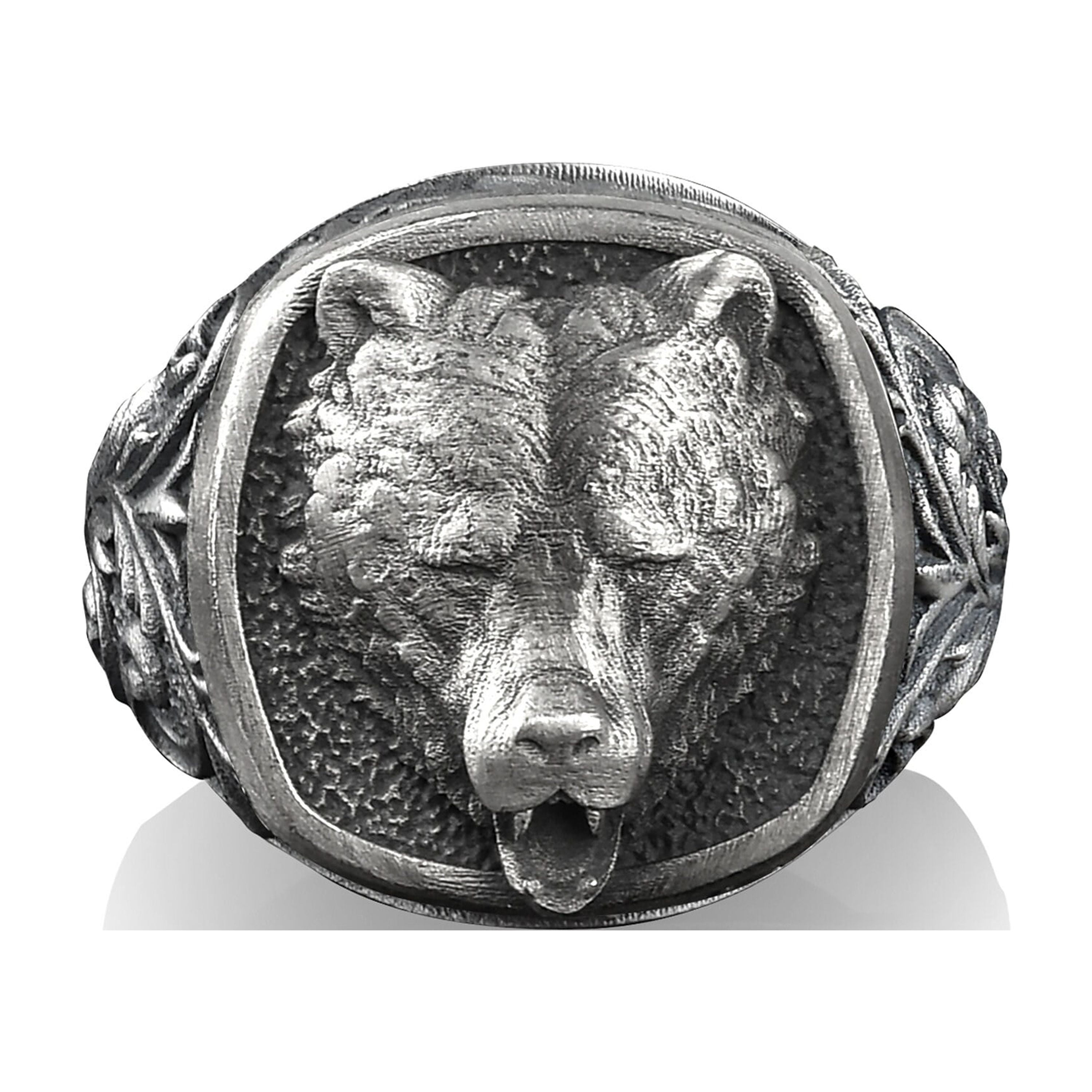 Grizzly Bear Signet Ring for Men in Sterling Silver, Viking Bear Ring ...
