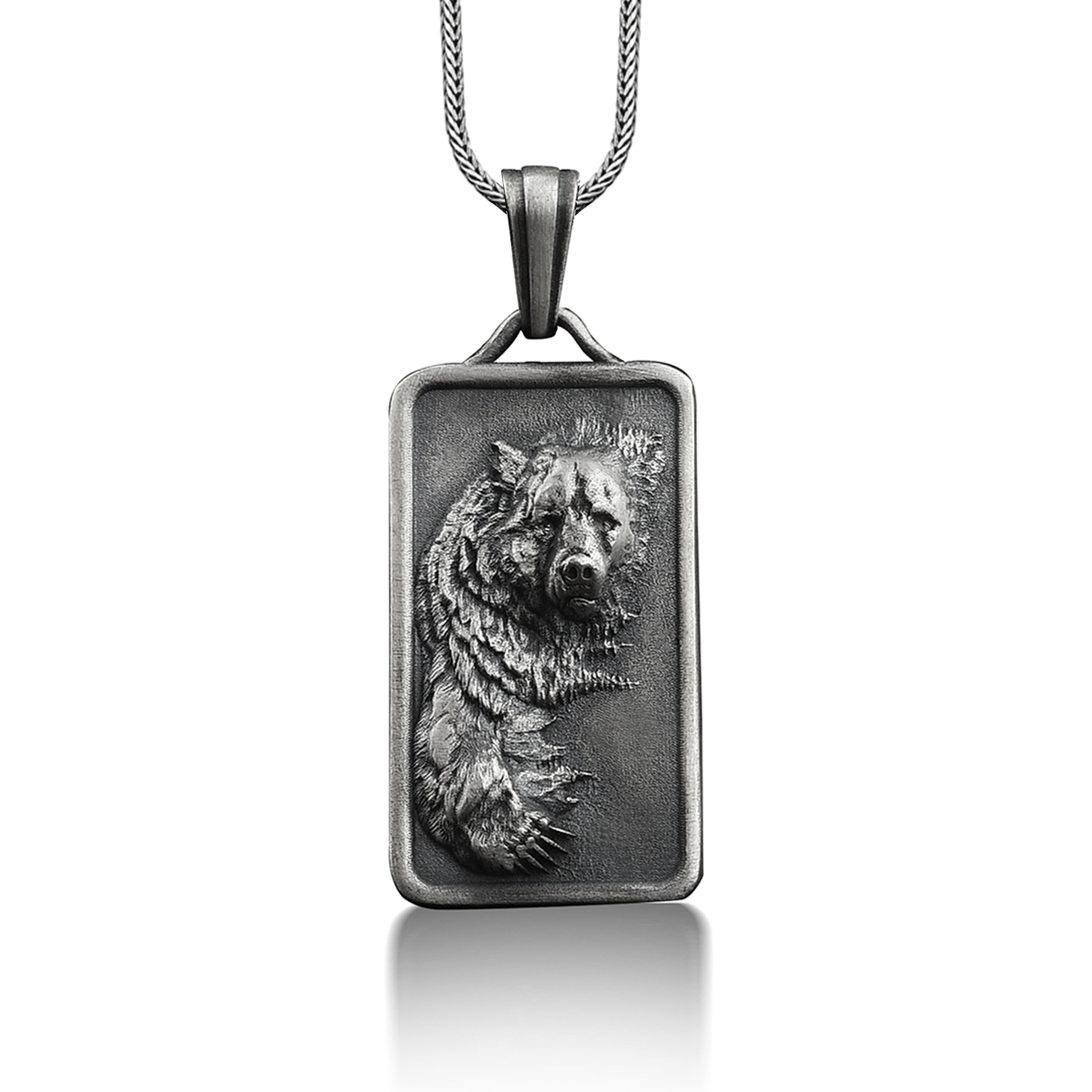Grizzly Bear Silver Tag Necklace for Men in Sterling Silver ...