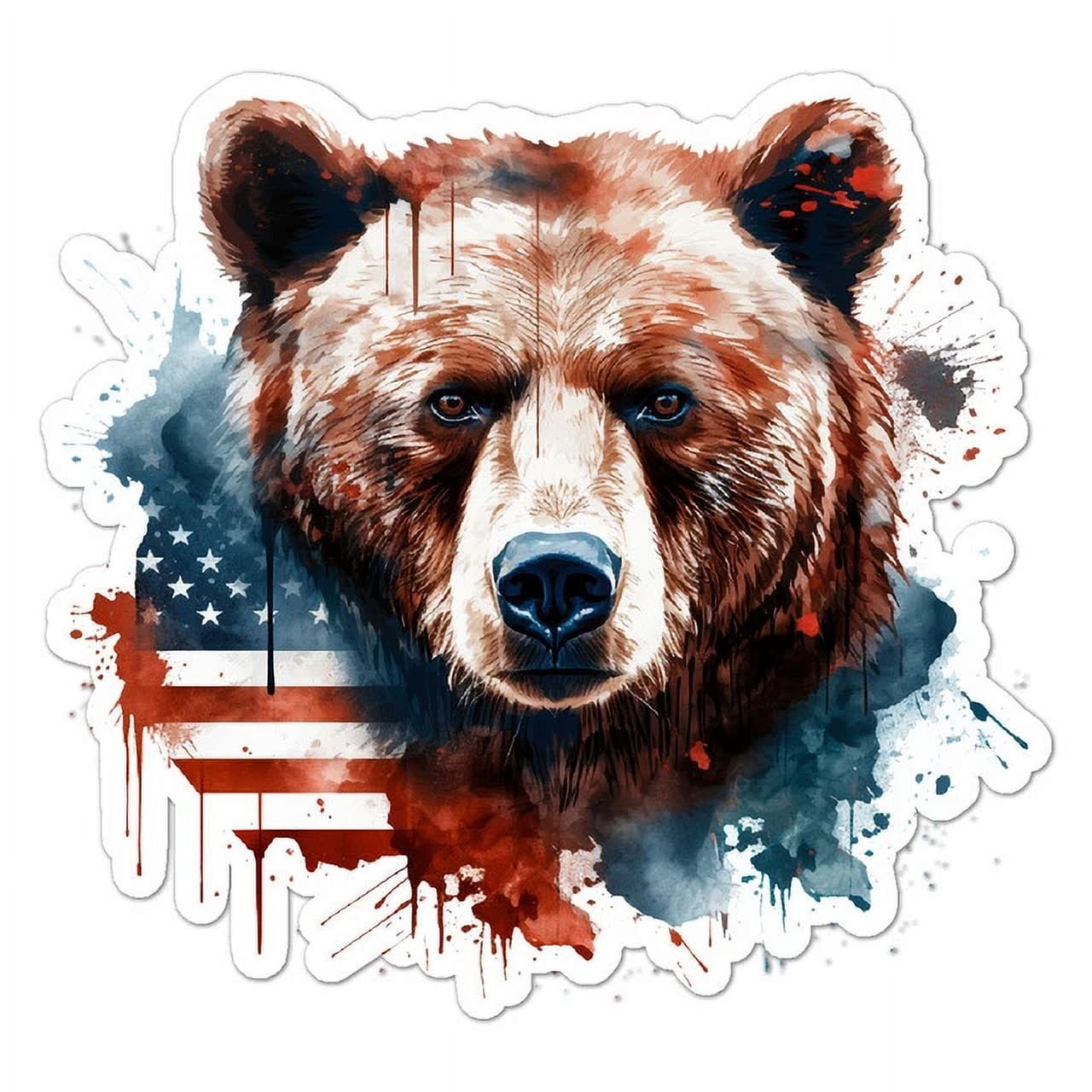 Grizzly Bear Us Flag Sticker Indoor Outdoor Phone Decal Water Bottle ...