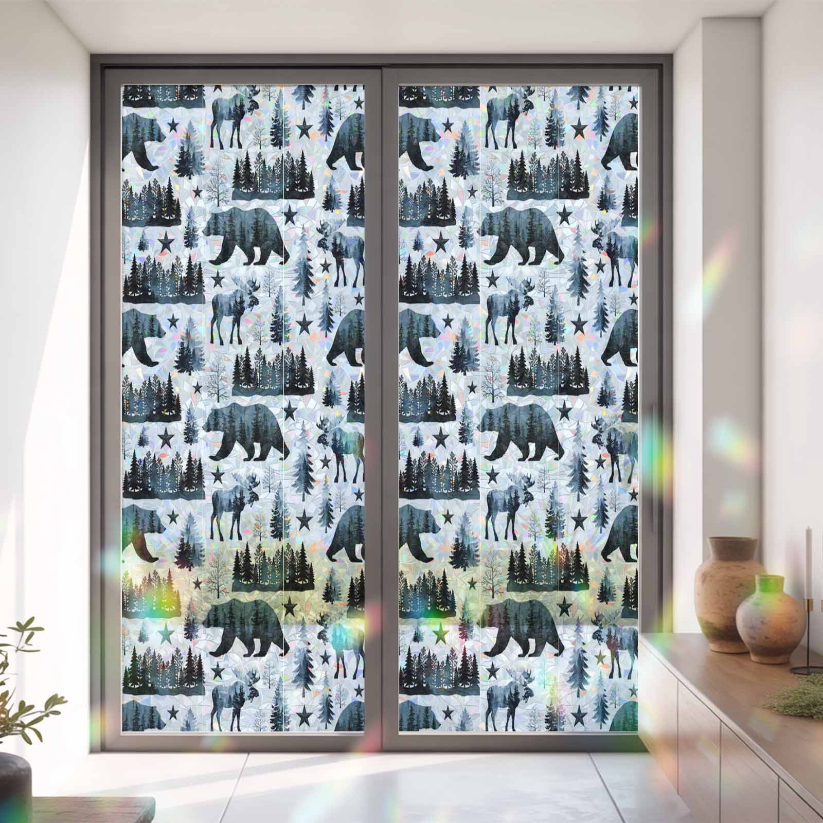 Grizzly Bear Window Privacy Film Country Forest Dark Green Beige ...